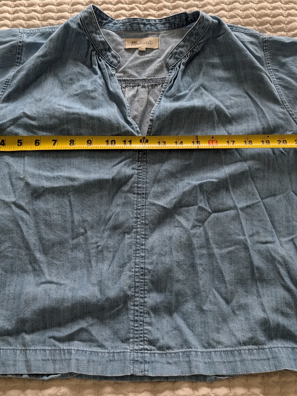 Madewell | Tops | Madewell Light Blue Denim Short Sleeve Popover Top ...